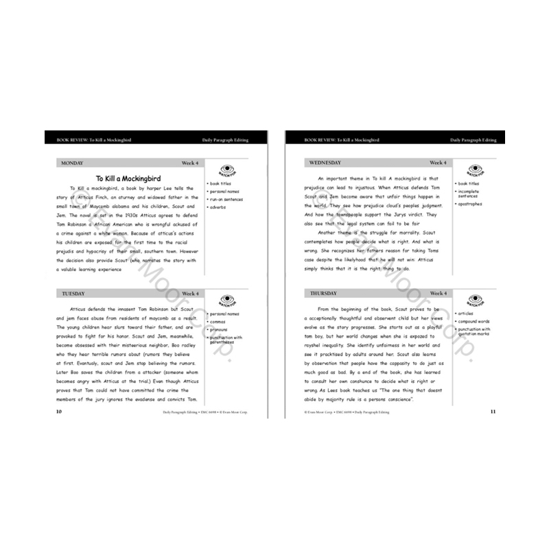 Evan-Moor Daily Paragraph Editing Grade 8 SE每日练习系列段落编辑初二无答案作业本美国加州教辅 ...