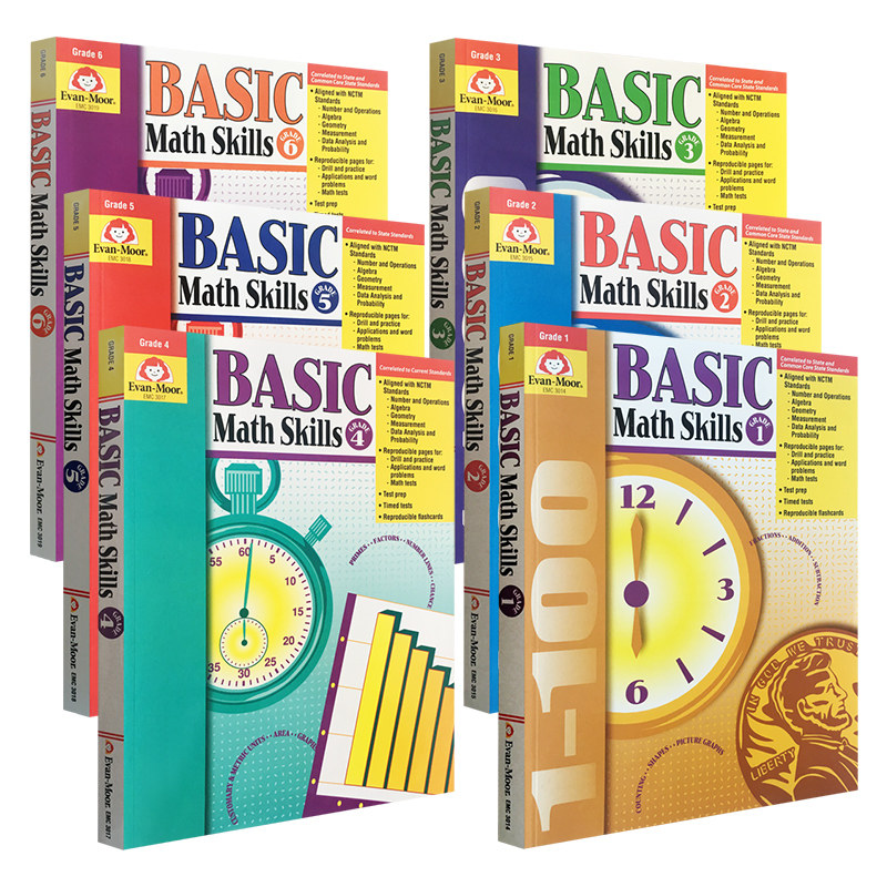 Evan-Moor Basic Math Skills基础练习系列数学技能美国加州教辅 evanmoor一年级到六年级英文原版进口_虎窝淘