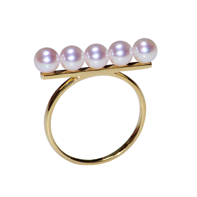 日本akoya天然海水珍珠戒指18K金彩凛珠天女baby珠平衡木戒指_虎窝淘