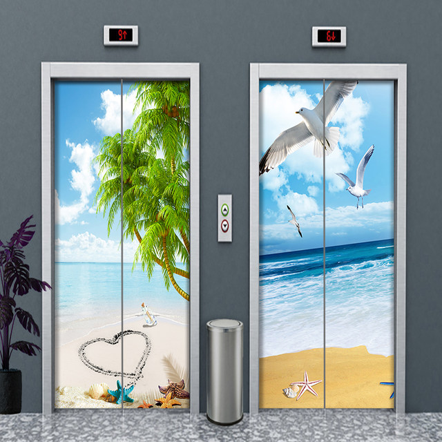 Elevator door landscape sticker decoration self -adhesion, thick ...