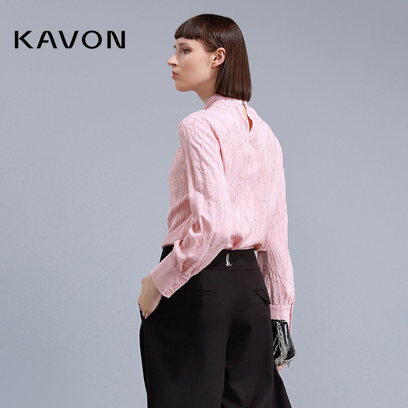 Kavon/卡汶年轻多巴胺年新款法式小众上衣女长袖宽松百搭桑蚕丝衬_虎窝淘