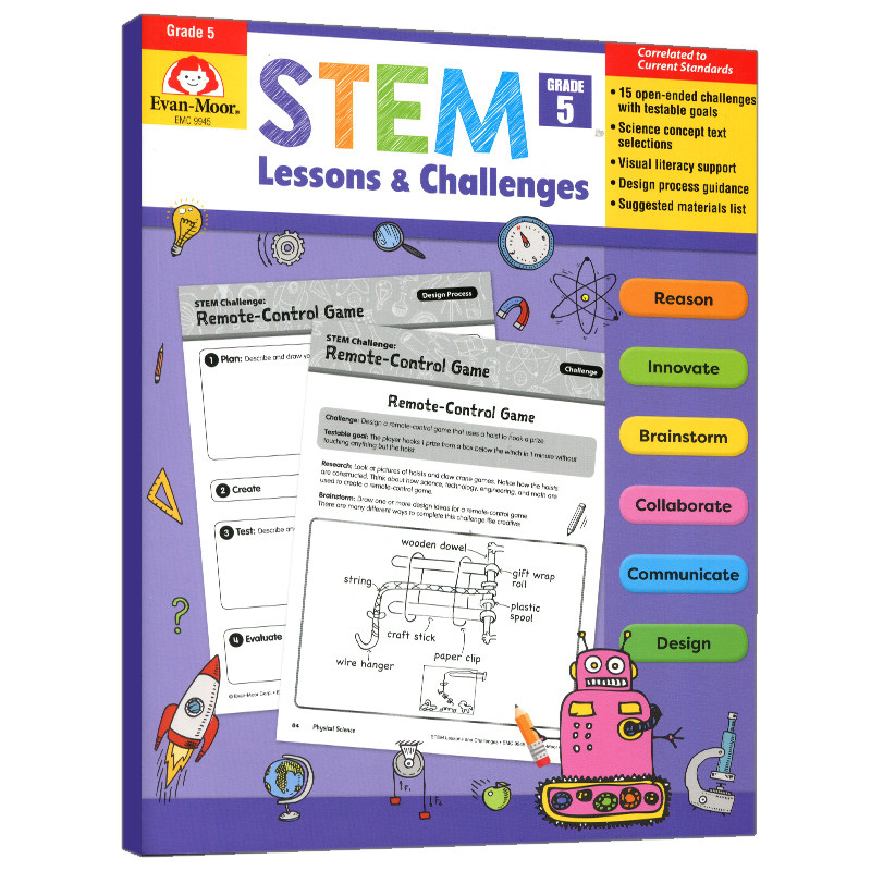 Evan-Moor STEM lessons& challenges Grade 5 STEM教育课程与挑战五年级美国加州教辅_虎窝淘