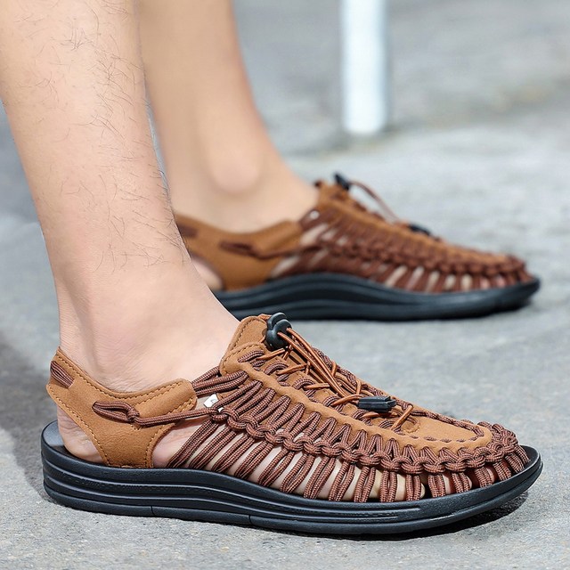 Pure hand-woven sandals men's summer wear anti-slip, anti-odor and ...