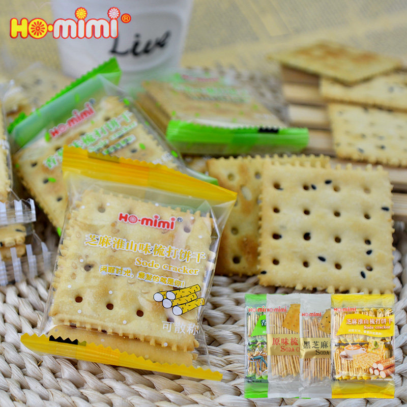 HOmimi牌咸梳打芝麻味原味苏打饼干268g*3包独立装休闲homimi梳打_虎窝淘