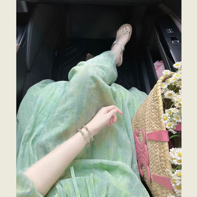 Mint Mambo green new Chinese style fresh loose tie-dye dress for women ...