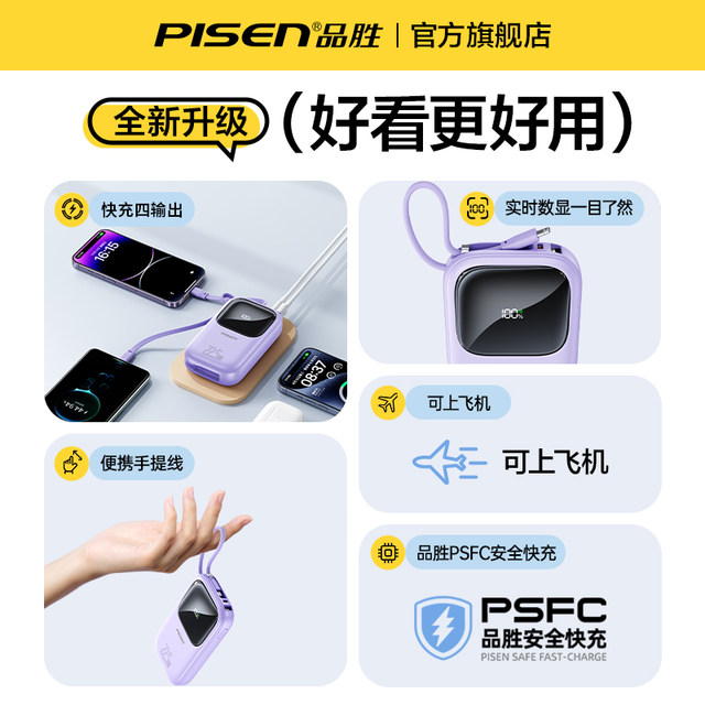 Pinsheng 2024 new power bank large capacity 20,000 mAh with cable fast ...