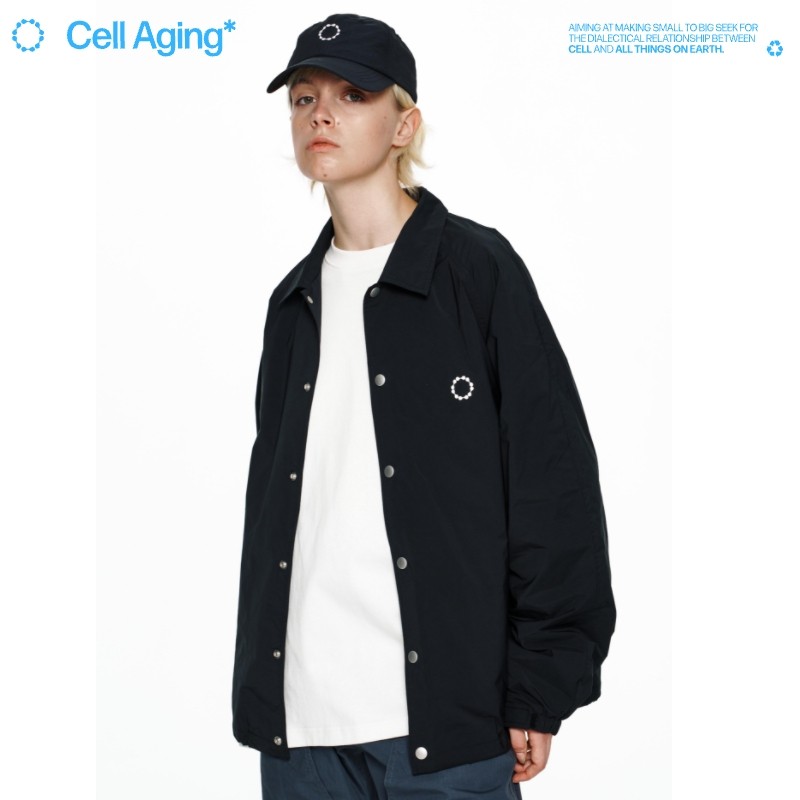 Cell Aging基础经典logo印花翻领防水运动宽松休闲教练夹克_虎窝淘
