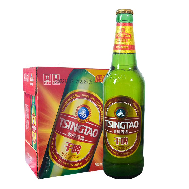 青岛啤酒1903青岛干啤500ml*12瓶装整箱9度黄啤酒爽口型_虎窝淘
