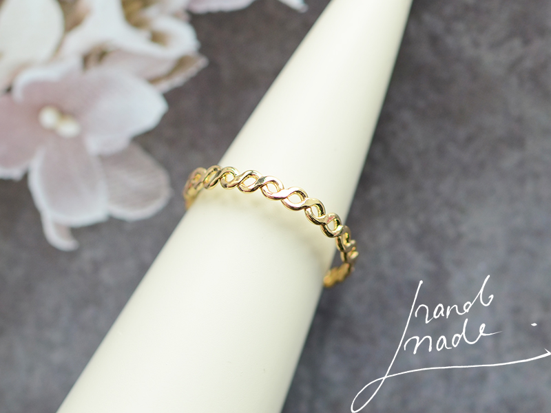 VX13可绑珠链条编织开口调节戒指圈 18K包金镀18K金镀金 1枚_虎窝淘