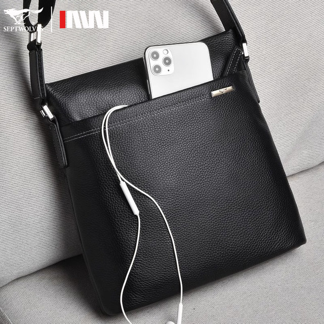 Seven wolf shoulder bag men's crossbody bag header cowhide bag business ...