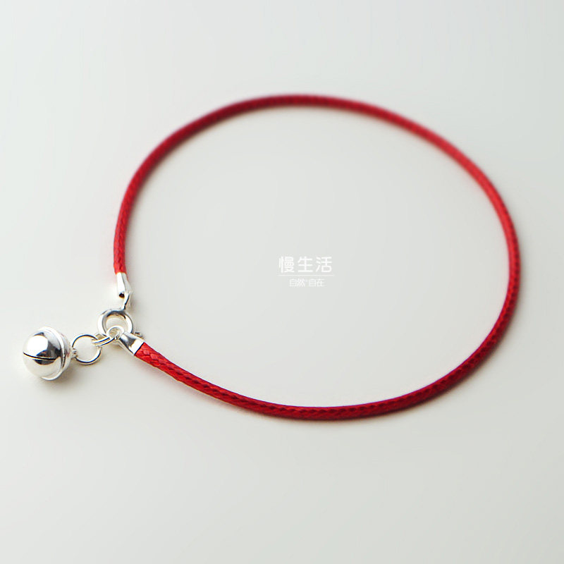 慢生活925纯银铃铛有声音日韩红绳手链脚链女手工编织_虎窝淘