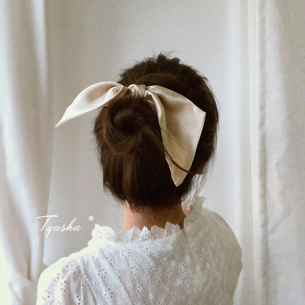 TYUSHA自制*法式少女发圈头绳ins高端顺滑丝带飘带真丝发圈大肠圈_虎窝淘