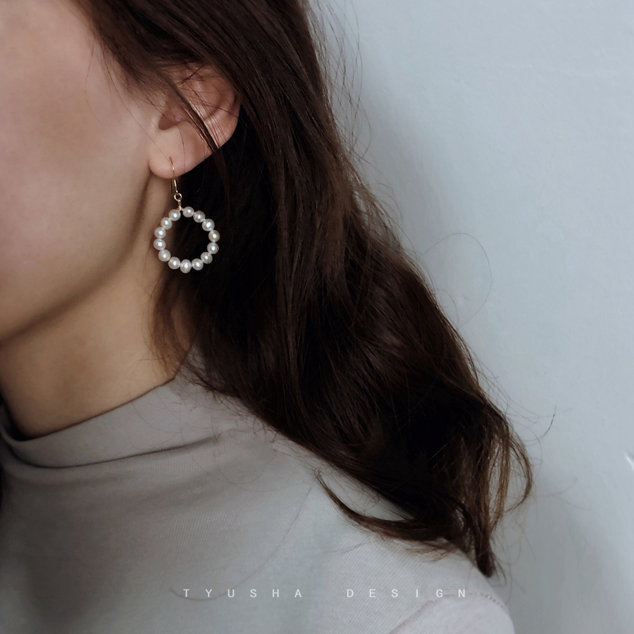 TYUSHA手工绕制*高品质天然淡水珍珠美国14K包金温柔显脸小耳环女_虎窝淘