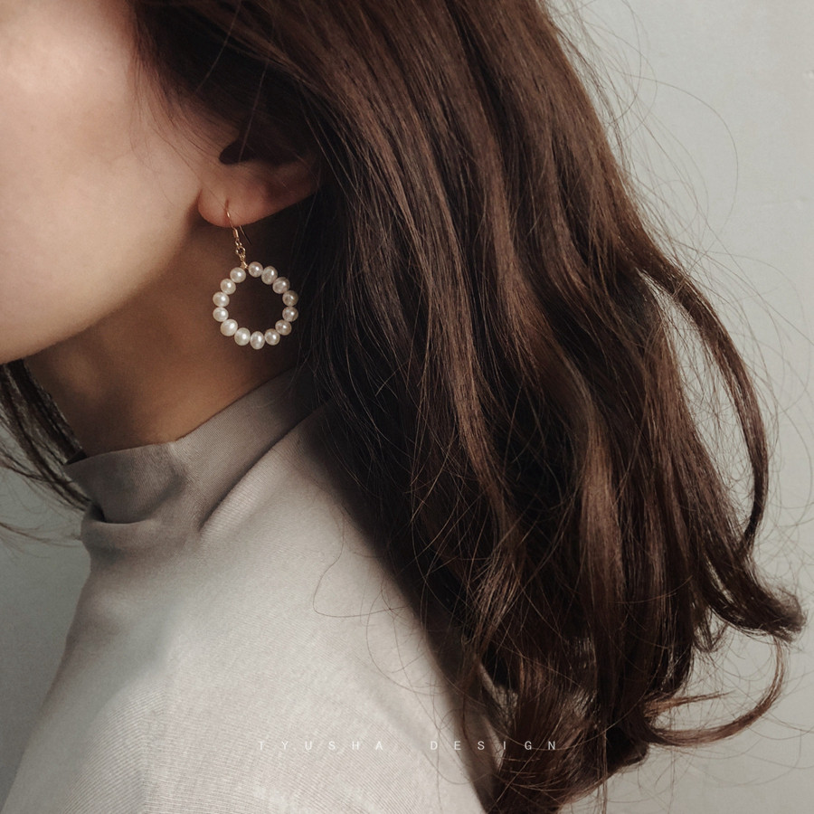 TYUSHA手工绕制*高品质天然淡水珍珠美国14K包金温柔显脸小耳环女_虎窝淘