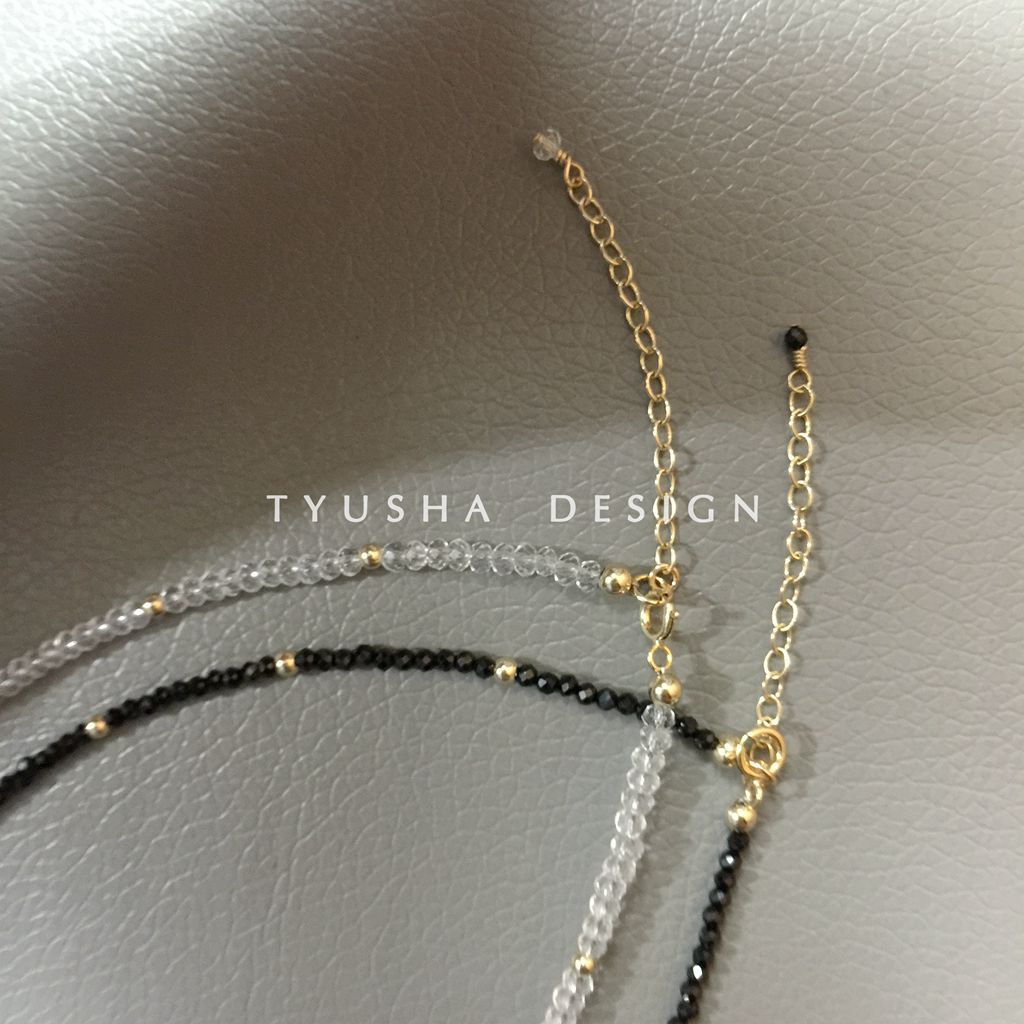 TYUSHA设计 天然黑色尖晶石14K注金项链锁骨链choker天然白水晶女_虎窝淘