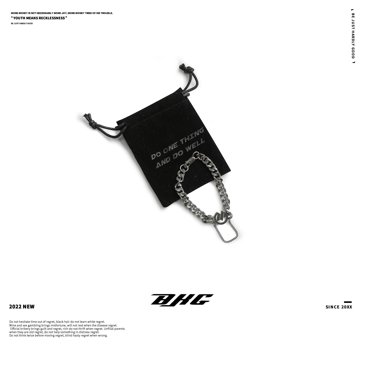 BJHG不计后果×电镀闪银钛钢手链礼物男女潮牌欧美嘻哈情侣古巴链_虎窝淘