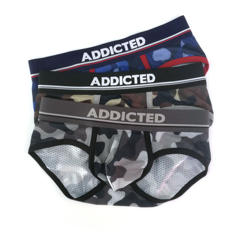 3条装ADDICTED男士三角内裤迷彩网眼立体分仓U凸囊袋性感 AD697P_虎窝淘