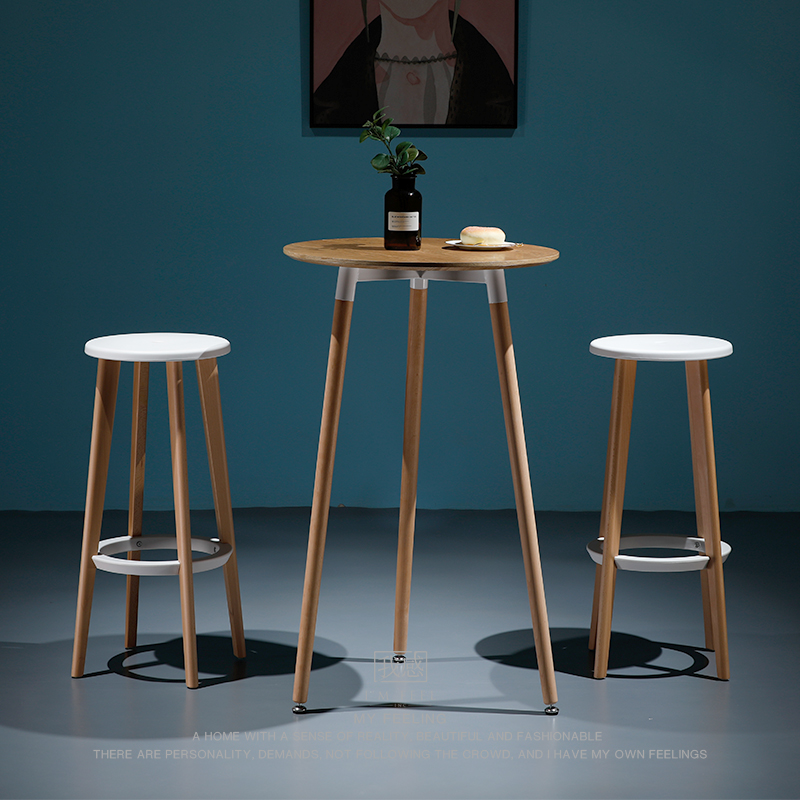 北欧轻奢酒吧桌现代简约户外实木吧高脚吧台圆吧桌咖啡休闲桌子_虎窝淘