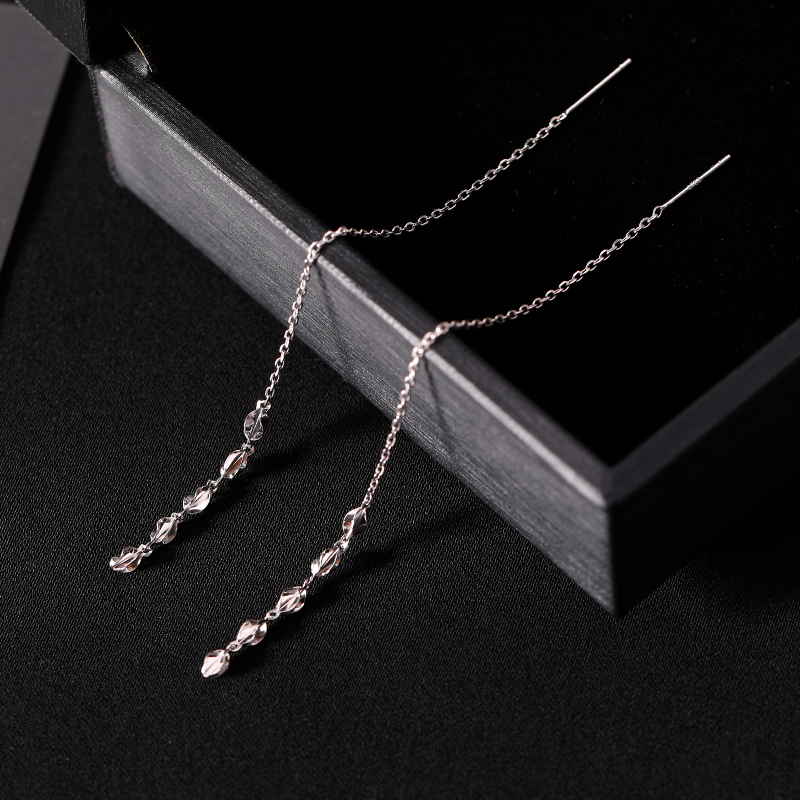 925纯银流苏树叶耳线女新款2023爆款ins耳环简约长款耳坠气质耳饰_虎窝淘