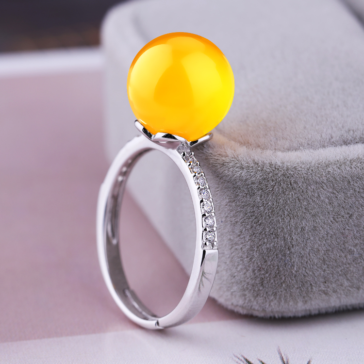 S925纯银戒指空托镶嵌蜜蜡琥珀翡翠银饰品戒托圆珠戒托11 12 13mm_虎窝淘