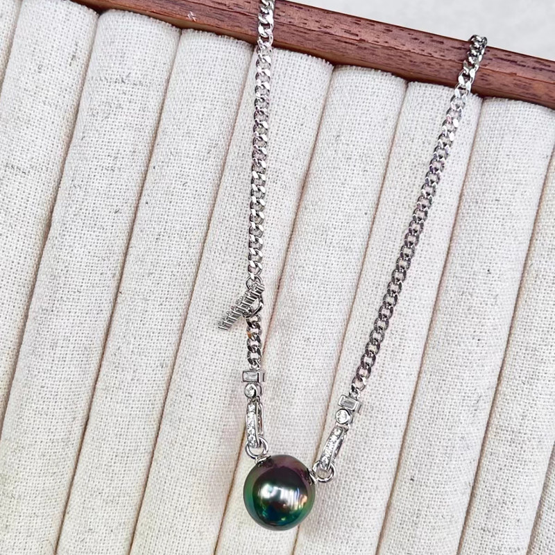 DIY珍珠配件 S925纯银套链空托金色银色吊坠带银链 9-13mm圆椭巴_虎窝淘