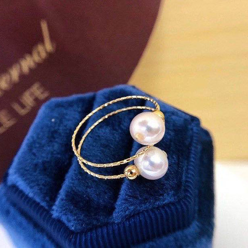 DIY珍珠配件 S925纯银玉石戒指空托双珠款指环托女配6-8mm圆珠_虎窝淘