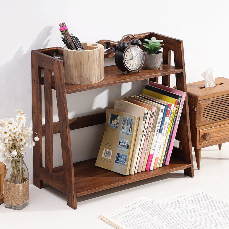 实木桌面小书架书桌简易置物架办公桌桌上小书柜多功能迷你收纳架_虎窝淘