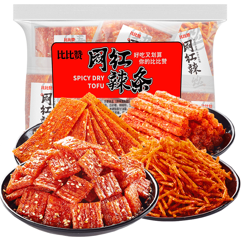 比比赞网红辣条360g大礼包12包辣片辣丝大刀肉面筋豆皮怀旧零食_虎窝淘