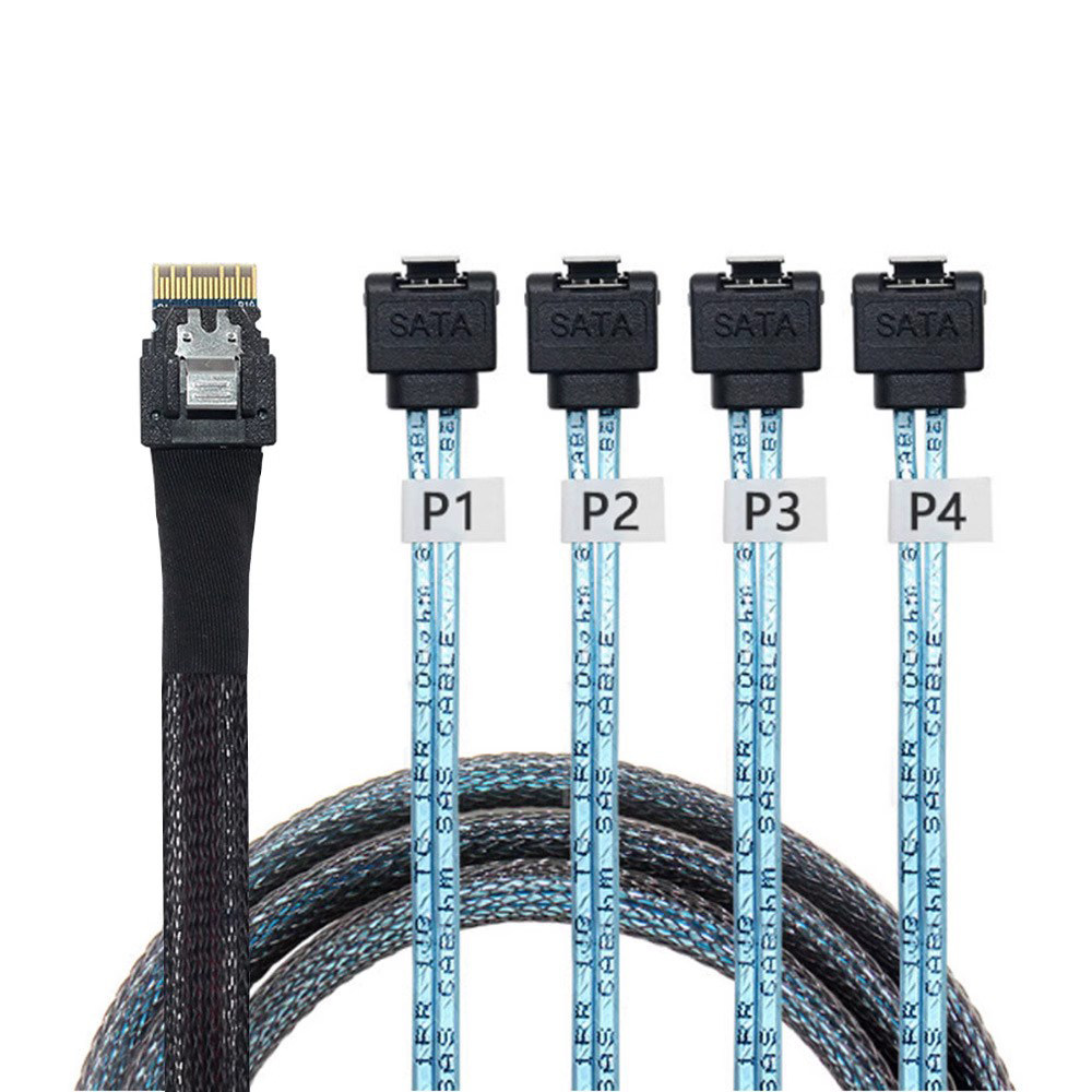 PCIE Slimline SAS 4.0 38pin SFF-8654 4i转4 SATA母90度线束_虎窝淘