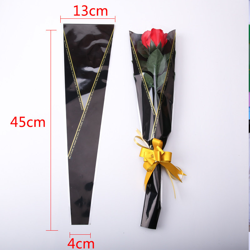 520教师节玫瑰花包装袋单支袋金三角opp防水塑料一支鲜花袋加拉花_虎窝淘