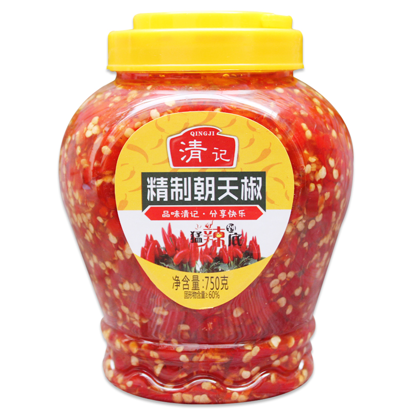 清记精制朝天椒750g蒜蓉辣酱特辣酱蒜香酱超辣剁椒即食下饭酱餐饮_虎窝淘