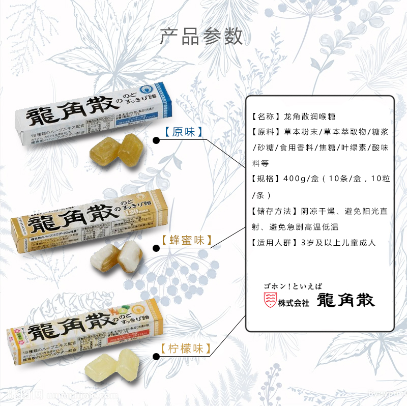 原装日本进口龙角散san润喉糖原味薄荷清喉清凉糖条装40g*10条装_虎窝淘