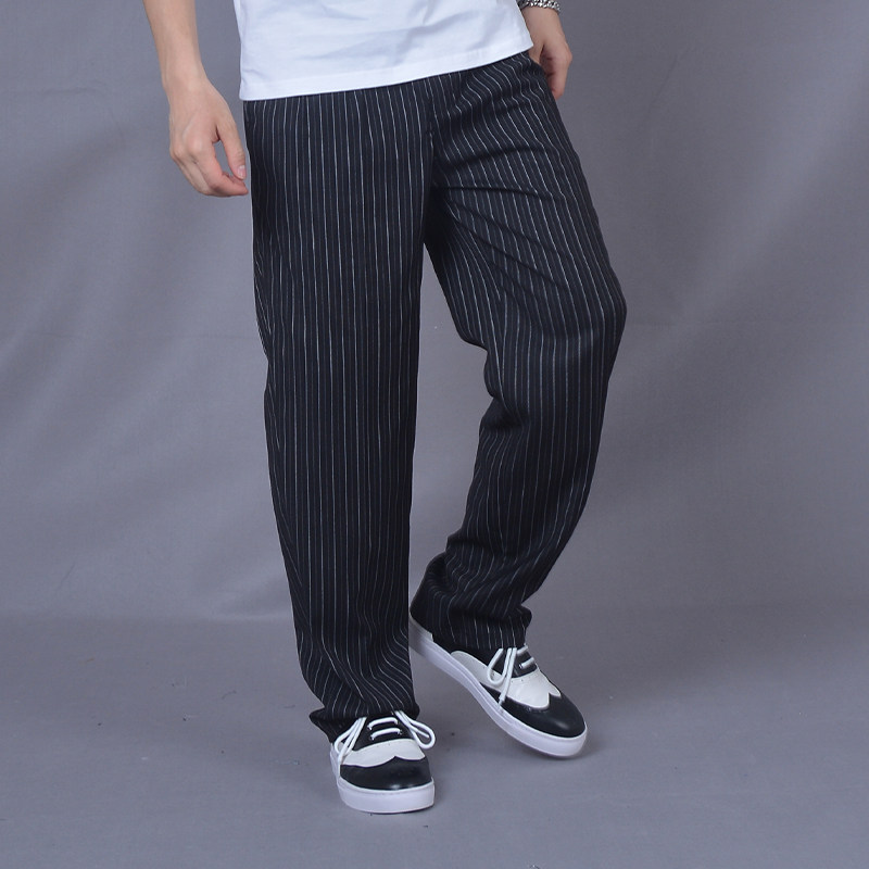 popping裤子男locking条纹西裤男潮hoan机械舞直筒宽松潮流百搭_虎窝淘