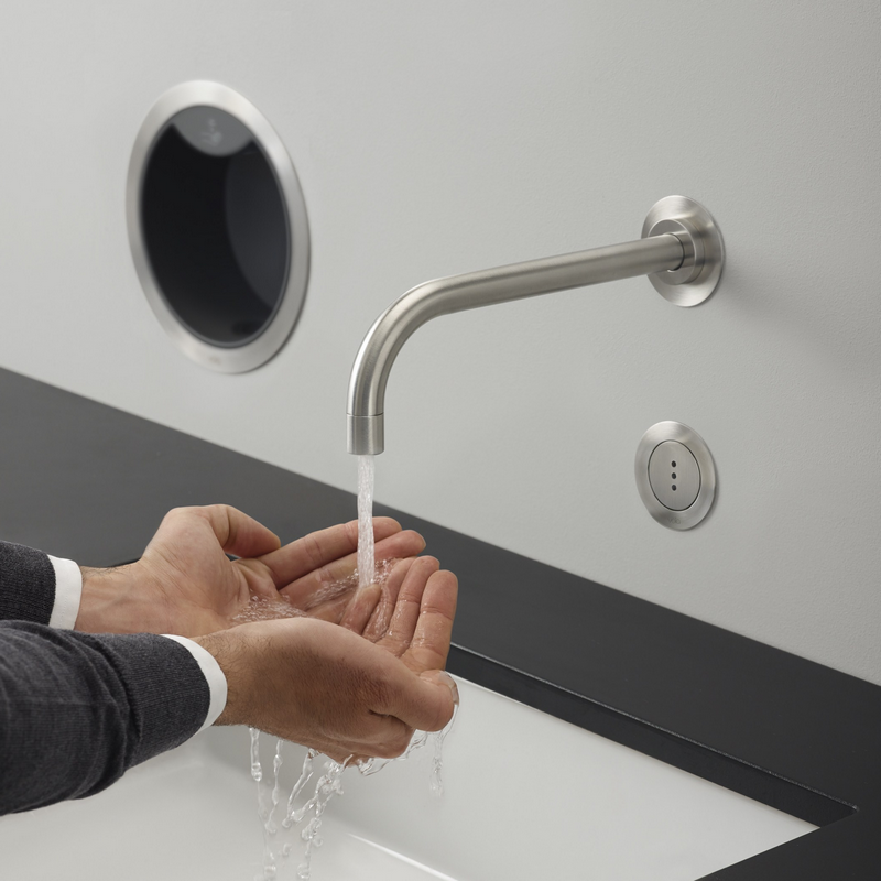 丹麦VOLA感应水龙头4321-16入墙式自动洗手盆龙头单孔不锈钢银色_虎窝淘