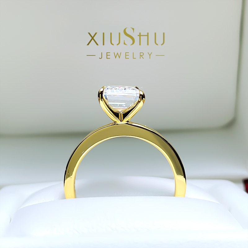 4克拉925银镀黄金仿真钻戒指长方形祖母绿切割小冰糖J94_虎窝淘