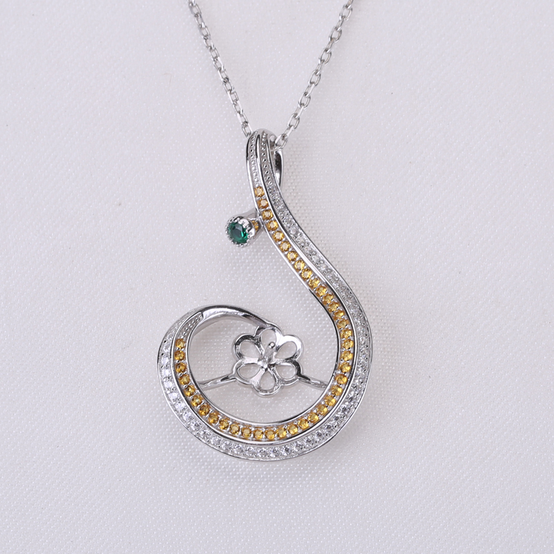 DIY配件s925纯银精工微镶彩锆豪华款吊坠项坠项链坠珍珠空托配饰_虎窝淘