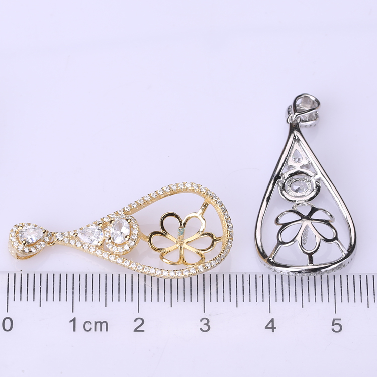 DIY配件s925纯银K金工艺微镶灵动豪华吊坠项链坠珍珠空托饰品_虎窝淘