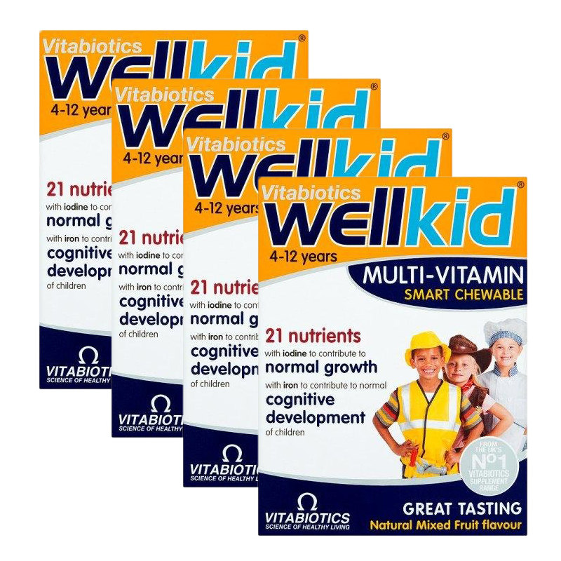 4盒装英国进口WELLKID儿童复合维生素补铁含VD营养咀嚼片4-12岁_虎窝淘