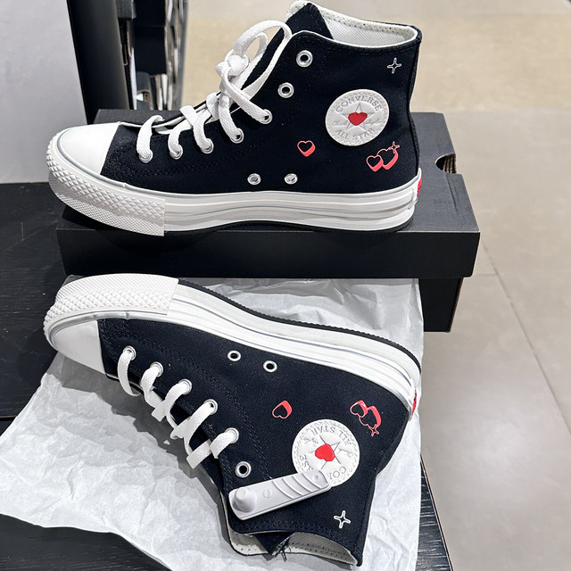 Genuine Converse black thick-soled heightened love print big children's ...