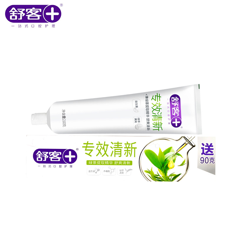 牙膏舒克绿茶清爽210g专效清新口气益生菌精油舒客不含氟美白去渍_虎窝淘