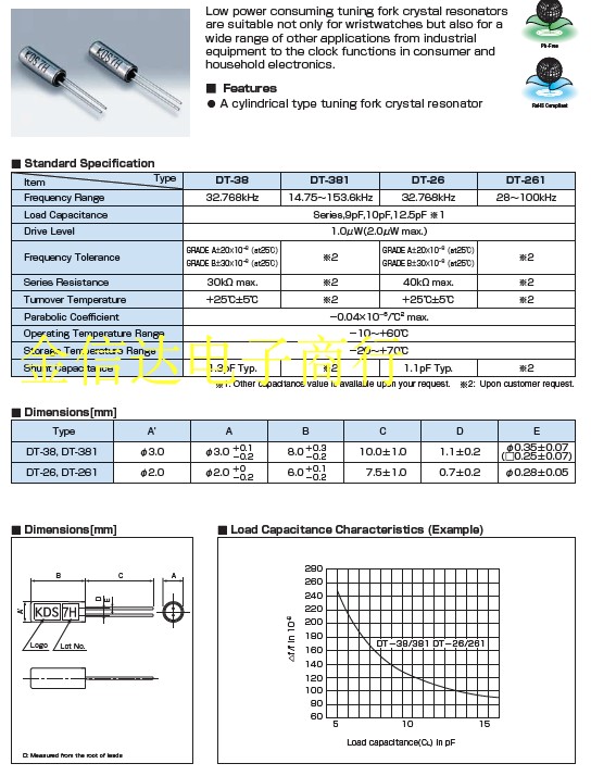 直插圆柱晶振32.768KHZ 6PF+-5PPM 2*6 206高精度32.768K日本KDS_虎窝淘