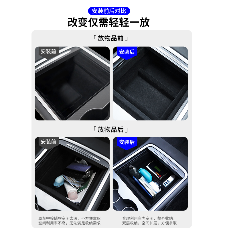 适用于特斯拉model3中控储物盒modelY眼镜盒置物收纳盒改装配件_虎窝淘