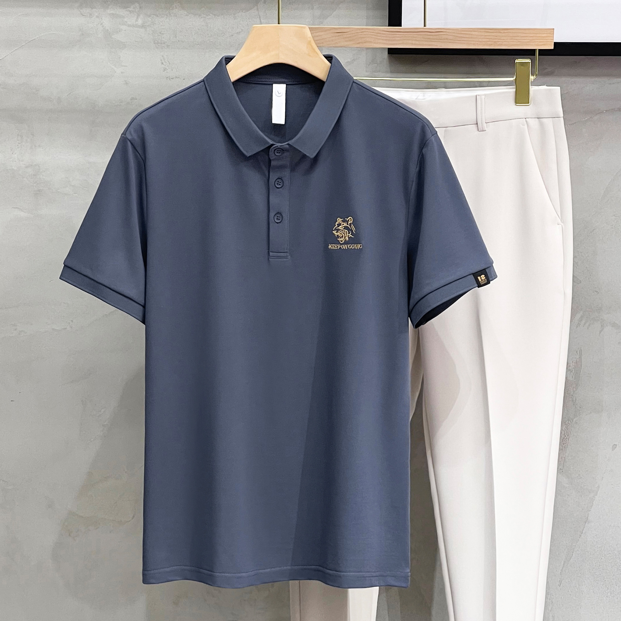 虎头刺绣夏季短袖t恤男装丝光潮流ins翻领POLO衫简约百搭半袖保罗_虎窝淘