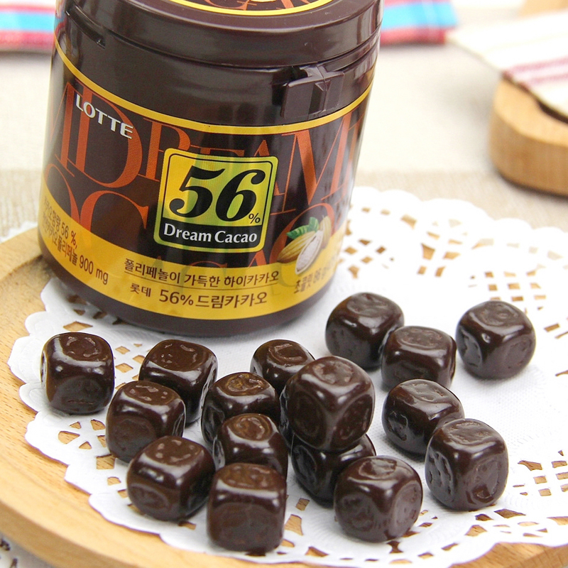 韩国进口Lotte乐天72%梦巧克力桶装82%纯黑巧克力豆罐休闲零食86g_虎窝淘