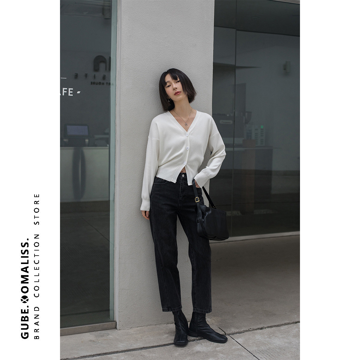 GUBE烟灰色牛仔裤女高腰显瘦2022年新款春季直筒修身九分烟管裤子_虎窝淘