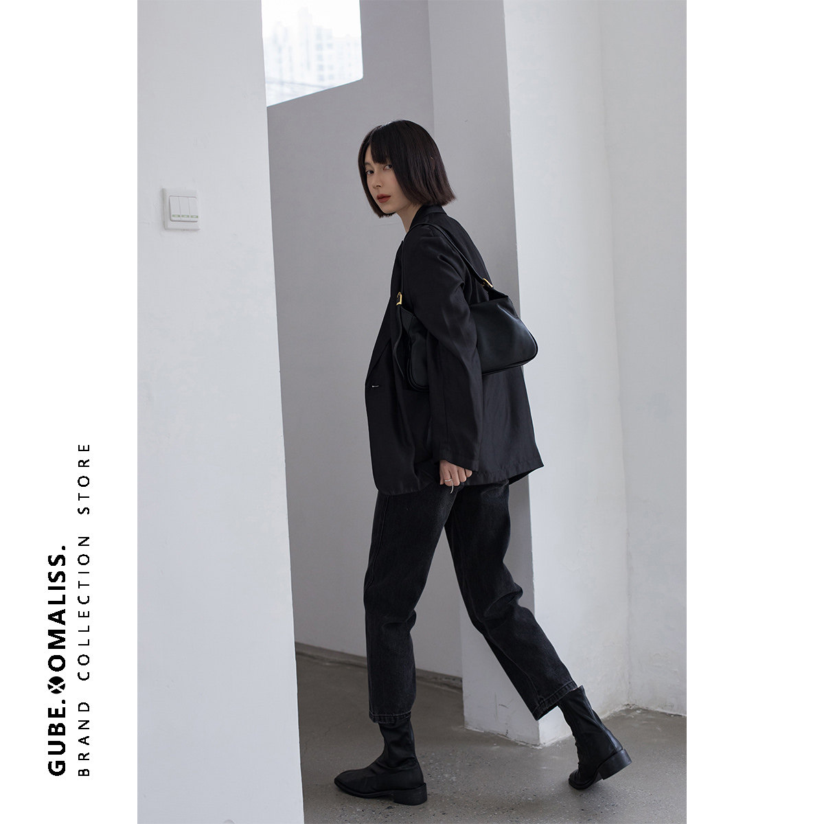 GUBE烟灰色牛仔裤女高腰显瘦2022年新款春季直筒修身九分烟管裤子_虎窝淘