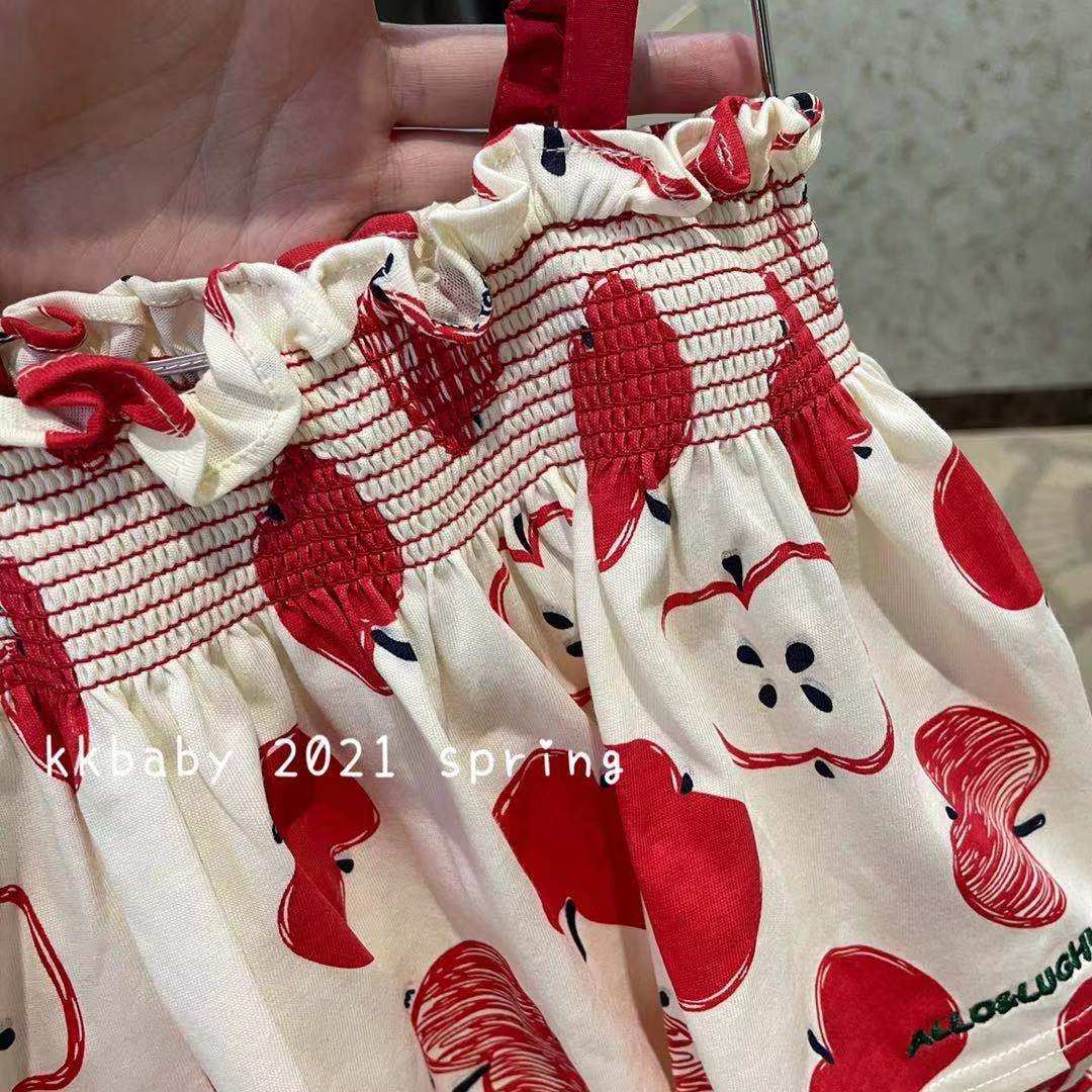 kkbaby韩国童装21夏女童棉洋气舒适柔软可爱个性苹果吊带短裤套装_虎窝淘