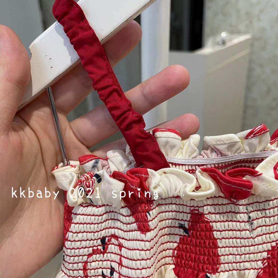 kkbaby韩国童装21夏女童棉洋气舒适柔软可爱个性苹果吊带短裤套装_虎窝淘