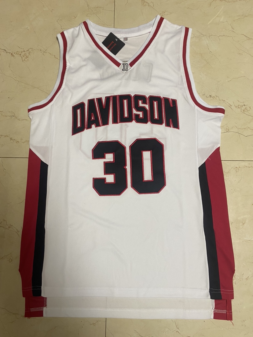 NCAA大学库里30号白色红色刺绣篮球运动训练服定制_虎窝淘