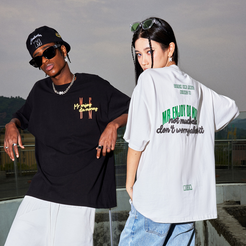 MEDM潮牌发泡撞色字母印花简约短袖T恤男士宽松美式休闲夏季上衣_虎窝淘